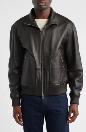 BOSS Mander Leather Bomber Jacket