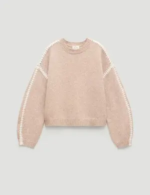 HUSH Whitney Whipstitch Knitted Sweater - Stone White