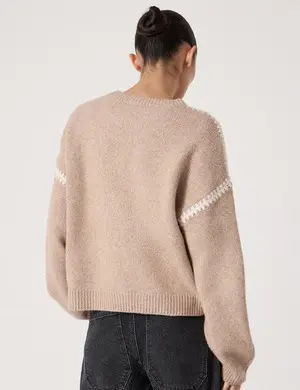 HUSH Whitney Whipstitch Knitted Sweater - Stone White