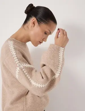 HUSH Whitney Whipstitch Knitted Sweater - Stone White