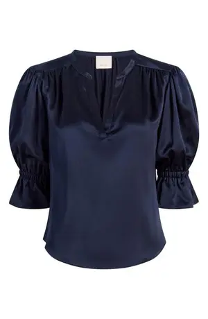 Cinq À Sept Fiona Split Neck Silk Top - Navy