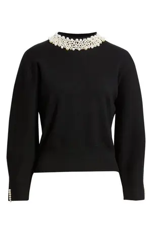 NIKKI LUND Beaded Collar Cotton-blend Sweater