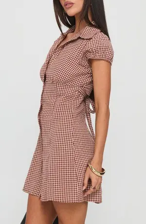 Princess Polly Kavira Gingham Cotton Mini Shirt Dress