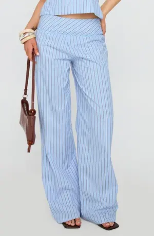 Princess Polly Sofea Stripe Wide Leg Pants - Blue Stripe