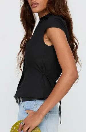 Princess Polly Arianwyn Cap Sleeve Shirt - Black