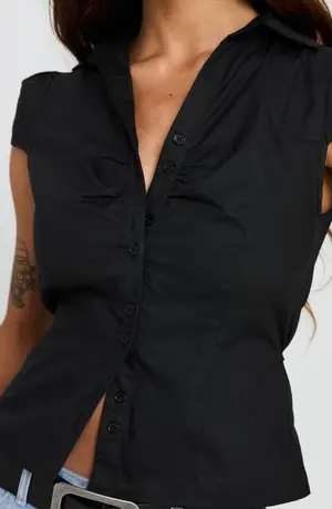 Princess Polly Arianwyn Cap Sleeve Shirt - Black