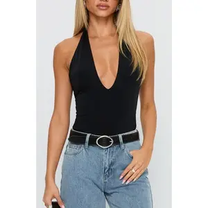 Princess Polly Plunge Neck Halter Bodysuit - Black