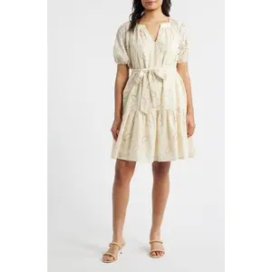 Julia Jordan Eyelet Puff Sleeve Mini Dress
