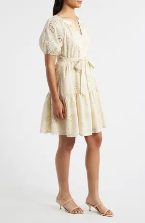 Julia Jordan Eyelet Puff Sleeve Mini Dress