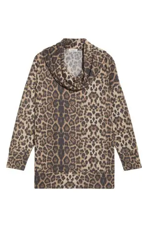 Loveappella Leopard Print Cowl Neck Tunic