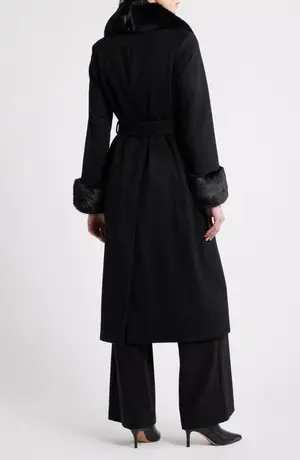 Via Spiga Wool-blend Wrap Coat With Faux Fur Trim