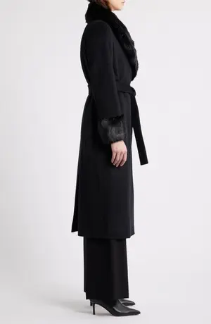 Via Spiga Wool-blend Wrap Coat With Faux Fur Trim