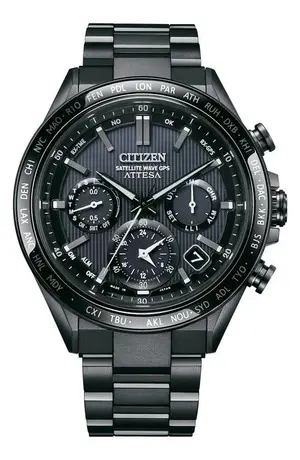 Citizen Attesa Satellite Wave Gps Gmt Automatic Bracelet Watch - Black