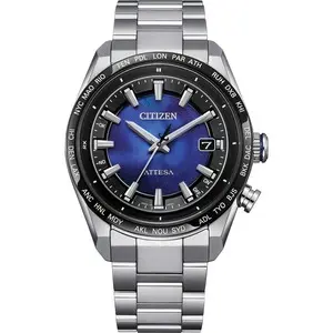 Citizen Attesa Unite With Blue Worldtime Automatic Bracelet Watch - Silverone