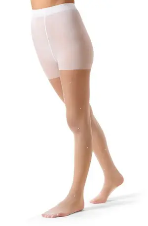 MEMOI Faux Pearl Embellished Sheer Tights - White