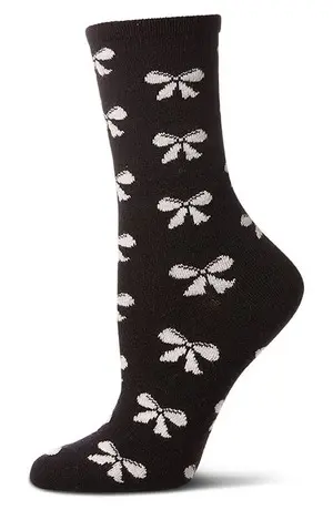 MEMOI Bow Crew Socks Black