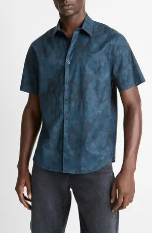 Vince Dye Camo French Placket Short Sleeve Button-up Shirt