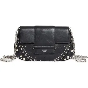 JIMMY CHOO Bar Studded Leather Wallet On A Chain - Black/ivory/antique Silver