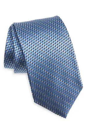 David Donahue Geometric Neck Tie Blue