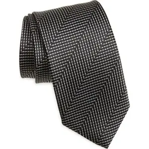 David Donahue Stripe Silk Neck Tie - Black