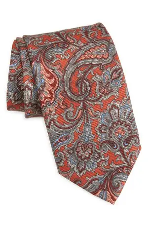 David Donahue Paisley Silk Neck Tie - Orange