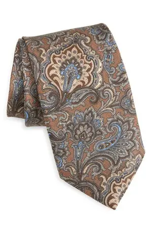 David Donahue Paisley Silk Neck Tie - Chocolate