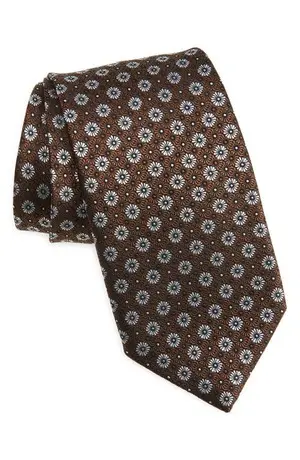 David Donahue Geometric Silk Neck Tie - Chocolate
