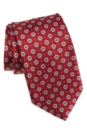 David Donahue Geometric Italian-silk Jacquard Tie - Red
