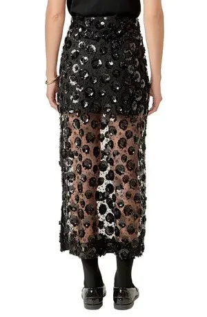 English Factory Flower Sequin Maxi Skirt - Black