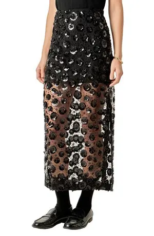 English Factory Flower Sequin Maxi Skirt - Black