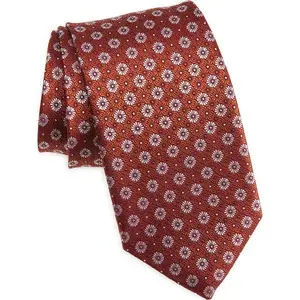 David Donahue Medallion Print Silk Neck Tie Orange