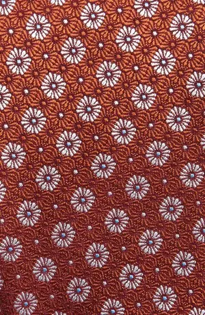 David Donahue Medallion Print Silk Neck Tie - Orange