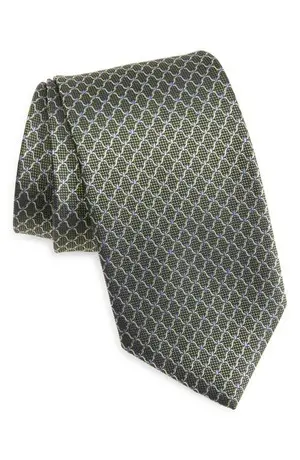 David Donahue Patterned Italian-Silk Jacquard Tie Green