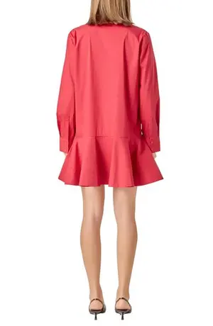 English Factory Ruffle Hem Mini Shirtdress