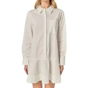 English Factory Ruffle Hem Mini Shirtdress - White