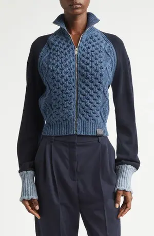 Stella McCartney Hybrid Knit Bomber Jacket - Navy