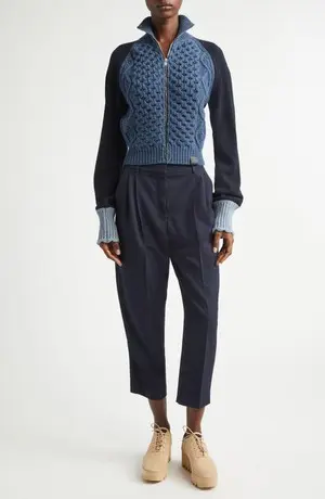 Stella McCartney Hybrid Knit Bomber Jacket - Navy