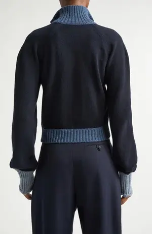 Stella McCartney Hybrid Knit Bomber Jacket - Navy