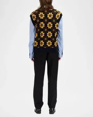 VOWELS Floral Knit Vest - Navy