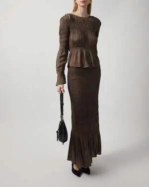 BY MALENE BIRGER Ovas Smocked Blouse - Chocolate