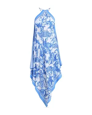 L'Agence Elise Baroque Halter Dress Swim Cover-up - Blue