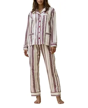 KIP Luxe Stretch Cotton Pajama Set - Merlot Stripe