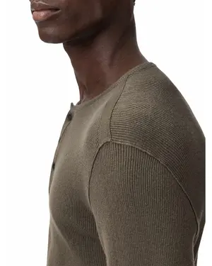 John Varvatos Javis Ribbed Long Sleeve Henley - Teakwood
