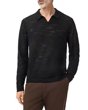 John Varvatos Luciano Slub Open Collar Polo Sweater - Black