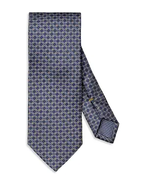 Eton Geometric Print Silk Necktie - Dark Blue