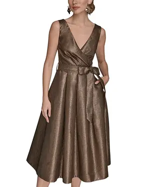 Donna Karan New York Wrap Effect Bow Waist Midi Gown