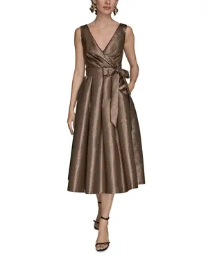 Donna Karan New York Wrap Effect Bow Waist Midi Gown