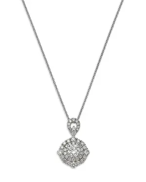 Bloomingdale'S 18k Gold Diamond Halo Pendant Necklace 1.15 Tcw - White