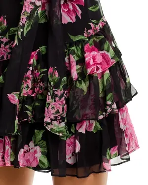Aqua Floral Short Sleeved Mini Dress
