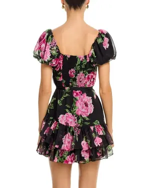 Aqua Floral Short Sleeved Mini Dress
